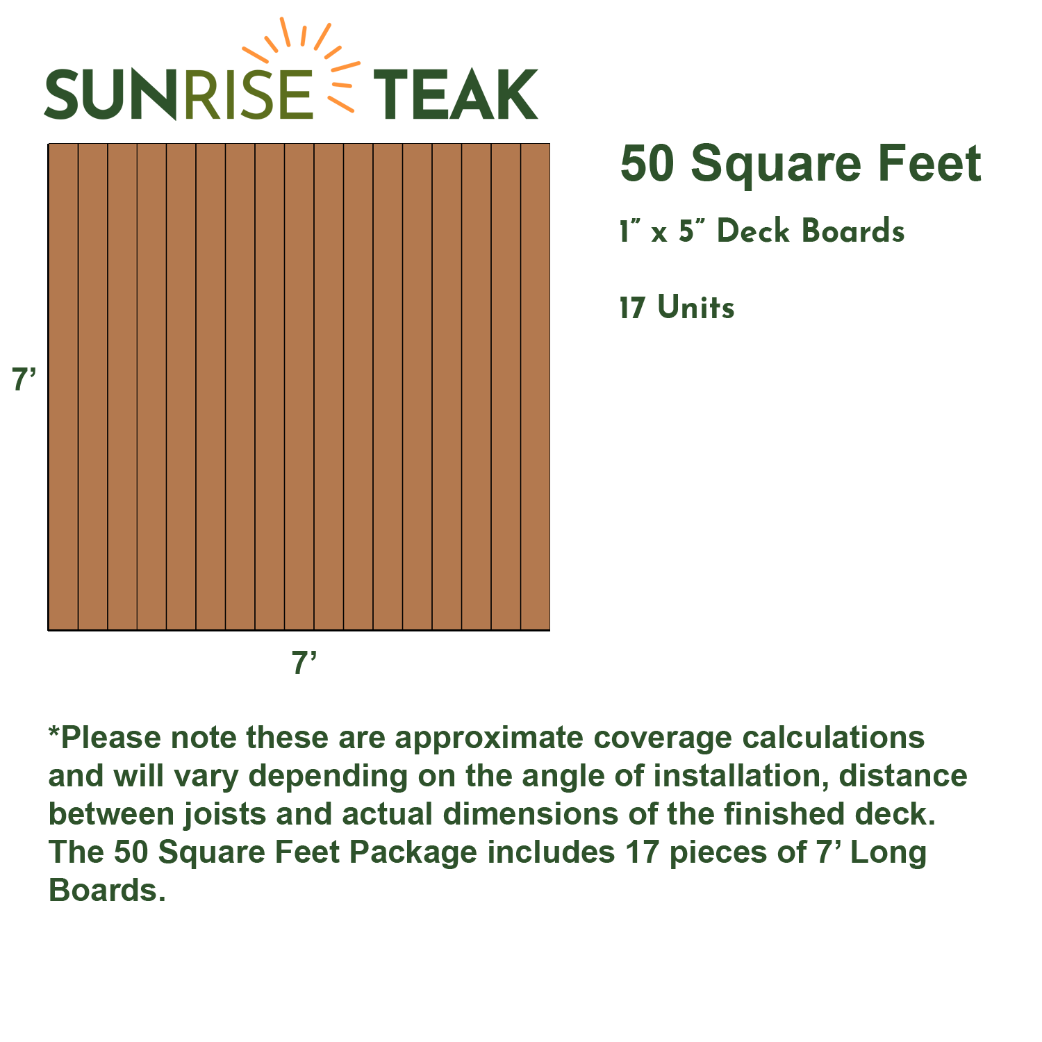 50 Square Foot Deck Pack - 5" Boards | Sunrise Teak