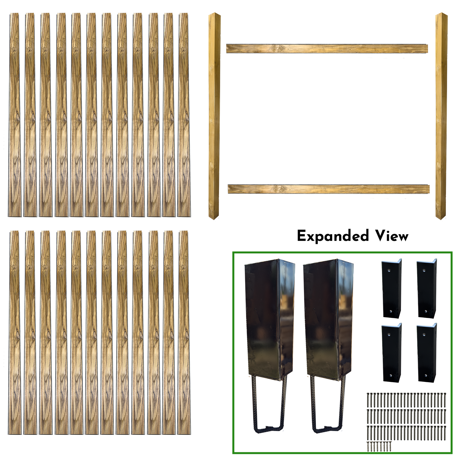 7' WIDE X 7' HIGH FENCE BUNDLE IN 4" x 4" POSTS AND 4" PICKETS (2 POST ...